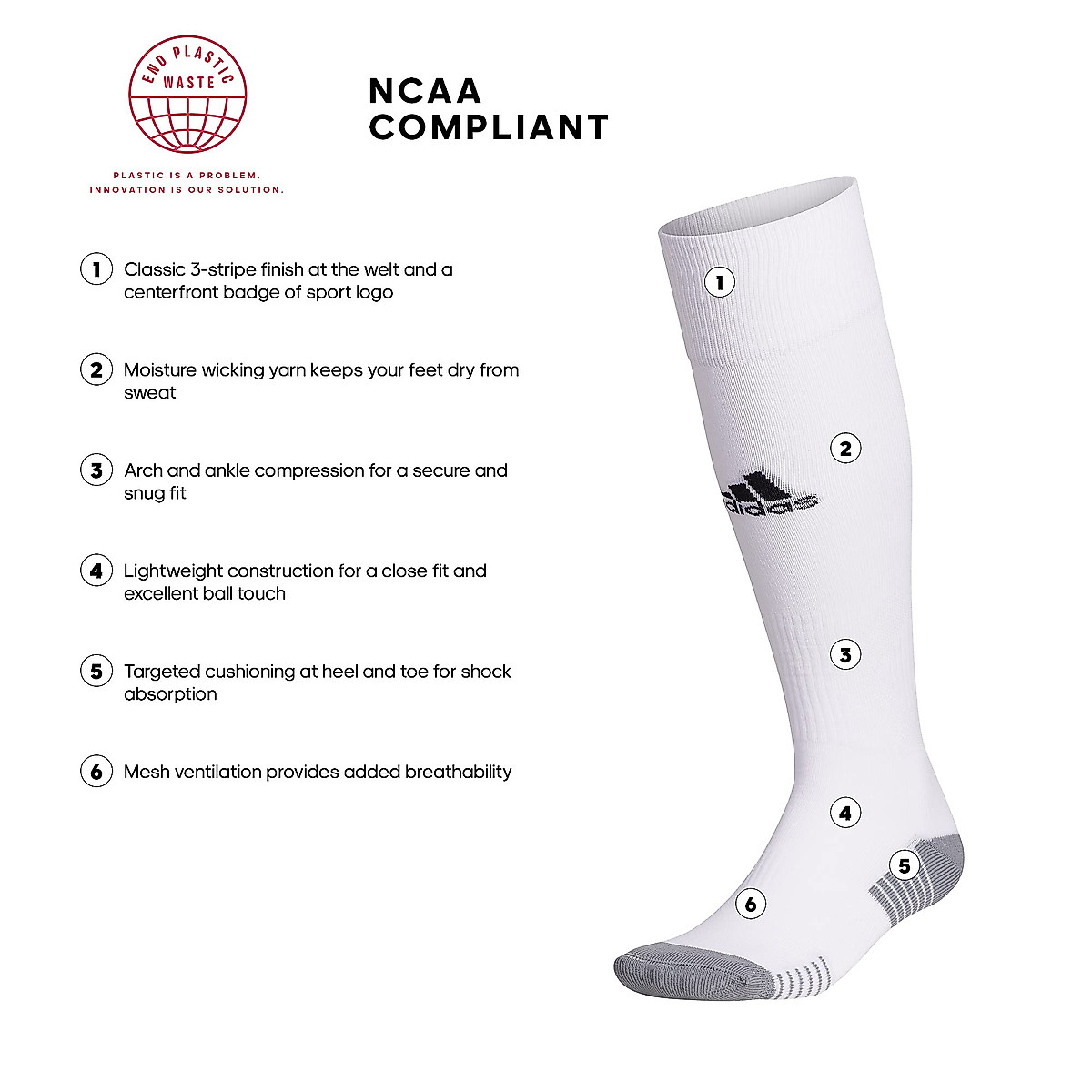 adidas Copa Zone Cushion 4 Soccer Socks (1-Pair) for Men, Women, Boys and Girls, White/White, Medium