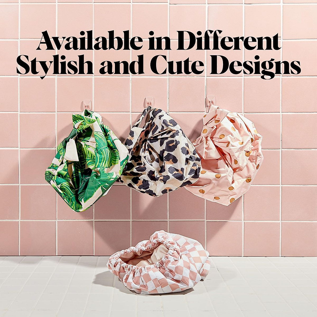 Kitsch Luxury Shower Caps for Women Reusable Waterproof - Large Shower Cap for Women and Men, Non-slip, Quick-dry Hair Cap for Long & Short Hair, Comfortable and Stylish Design - Palm Leaves