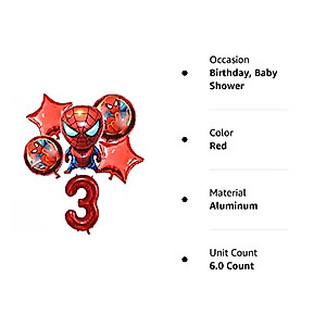 6PCS Superhero Spiderman-themed 3rd Birthday Decorations Red Number 3 Balloon 32 Inch | The Spiderman Birthday Balloons for Kids Birthday Baby Shower Party Decorations (Spiderman3rd Birthday)