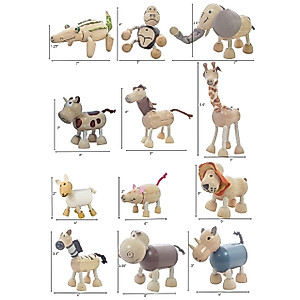 TEKOR Bendable Wooden Animal Toys, Set of 12 | Fun & Posable Farm & Jungle & Safari Animals for Toddlers | Preschool Montessori Toy, Smooth Natural Wood Animals for Girls Boys
