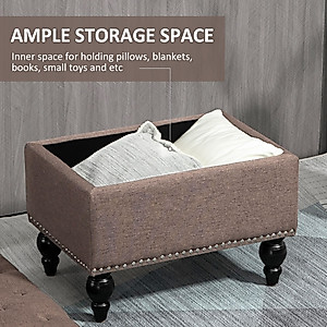 HOMCOM Ottoman with Storage for Living Room, 25" Storage Ottoman with Removable Lid, Button-Tufted Fabric Bench for Footrest and Seat with Wood Legs, Blue