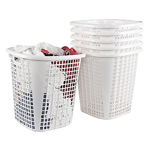 Lasbily 6 Packs 50 L Plastic Laundry Hamper, Tall Dirty Clothes Basket with Cut Out Handle, White