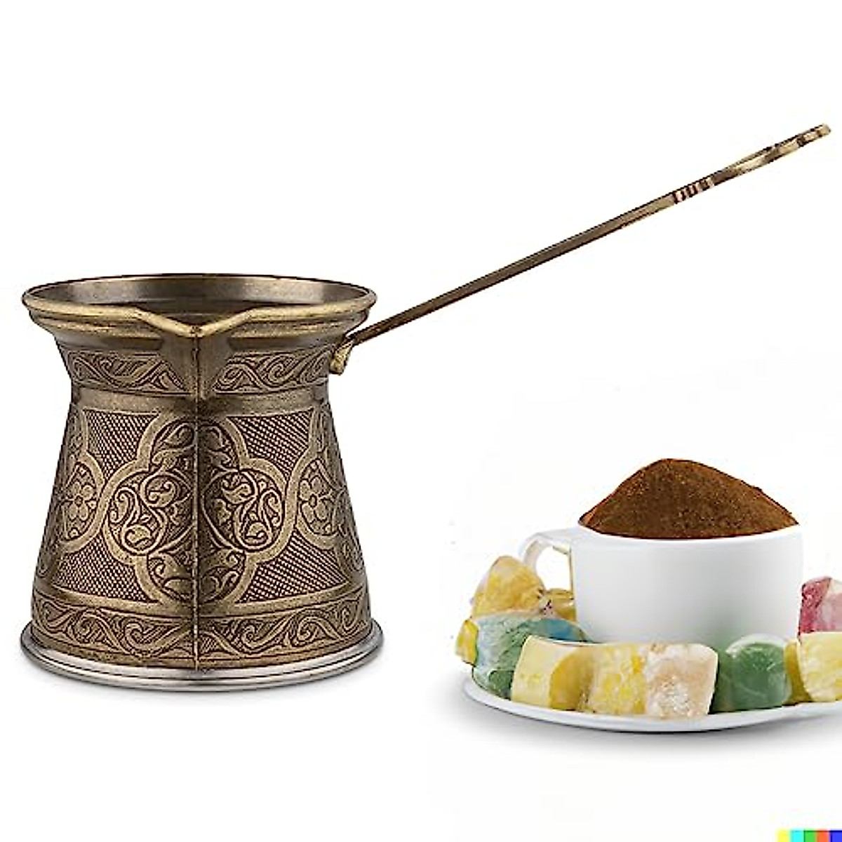 Alisveristime Authentic Turkish Coffee Pot, Handmade Cezve/Ibrik, Multiple Sizes and Colors Available - Enhance Your Coffee Experience Now! (Antique Green, 6 Cup)