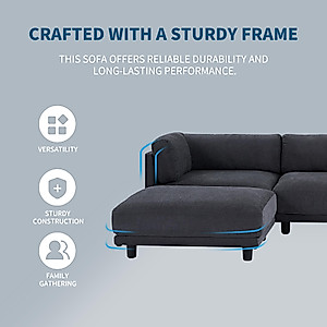 Extra Wide Deep Seat Convertible Modular Sectional Couch with Movable Ottoman and Detachable Backrest ,L Shaped Upholstery Reversible Corner Sofa ,Down Filled Sleeper Sofa&Couches for Living Room,Gray