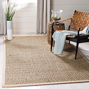 SAFAVIEH Natural Fiber Collection Area Rug - 9' x 12', Natural & Beige, Border Basketweave Seagrass Design, Easy Care, Ideal for High Traffic Areas in Living Room, Bedroom (NF114A)
