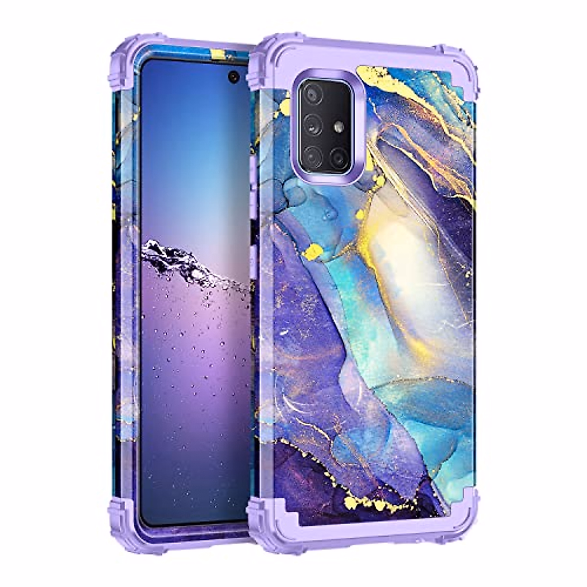 Rancase for Galaxy A71 5G Case,Three Layer Heavy Duty Shockproof Protection Hard Plastic Bumper +Soft Silicone Rubber Protective Case for Samsung Galaxy A71 5G,Purple