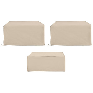 Crosley Furniture Patio Furniture Covers, Waterproof 3-Piece Cover Set for Outdoor Coffee Table, Loveseats, Tan