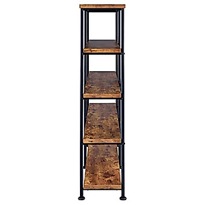 Coaster Analiese Rustic Industrial 60" 4-Shelf Wood Double Bookcase With Black Metal Frame, Brown Nutmeg