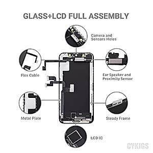 for iPhone X 10 Screen Replacement 5.8" with Ear Speaker and Proximity Sensor, LCD Display Digitizer 3D Touch Full Assembly with Front Earpiece Repair Kit HD Glass, Fix Tools for A1865, A1901, A1902