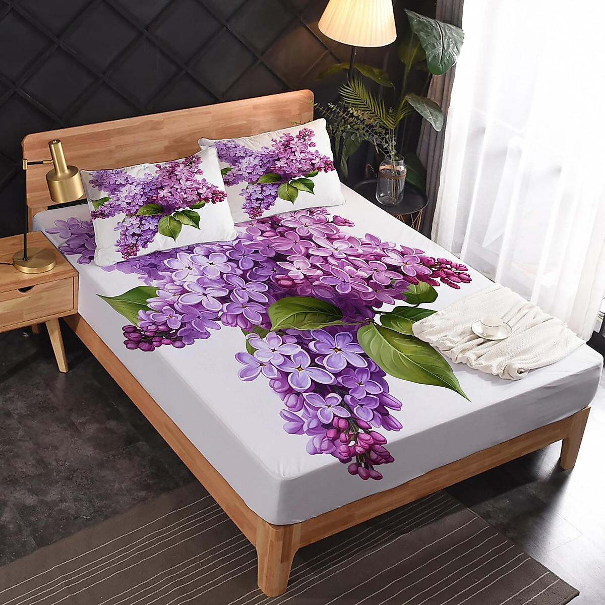 Full Size Sheet Sets - Lavender Floral Bed Sheets, Flower Bedding Sheets & Pillowcases, Soft Microfiber & Deep Pocket & Wrinkle Free Patterned Sheet Set, 1 Fitted Sheet, 1 Flat Sheet, 2 Pillow Cases