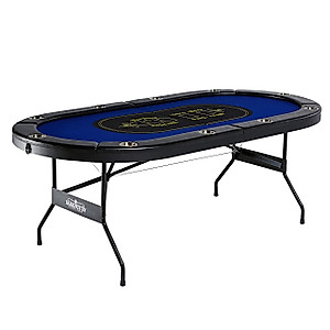 Barrington Billiards 10 Player Classic Poker Table with Padded Rails and Cup Holders, Black/Blue, 84 Inches