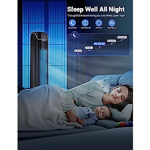 Aikoper Tower Fan, 42 Inch Bladeless Cooling Fans with Remote and Built-in 7Hrs Timer, 3 Modes and LED Display,Quiet Standing Fans for Home and Office