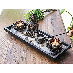 Royal Brands’ Zen Garden with Buddha, Rake, Tea Light Candle and Incense Holder - Peace and Tranquility (14.5"x5"x7")