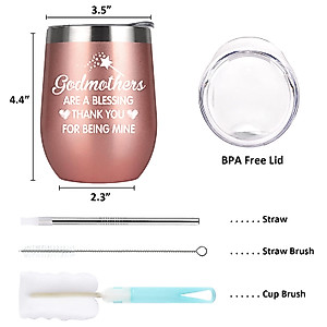 GINGPROUS Godmother Appreciation Gift, Godmothers Are a Blessing Thank You for Being Mine Mother's Day Christmas Birthday Gift for Godmother, 12 Oz Insulated Stainless Steel Wine Tumbler, Rose Gold