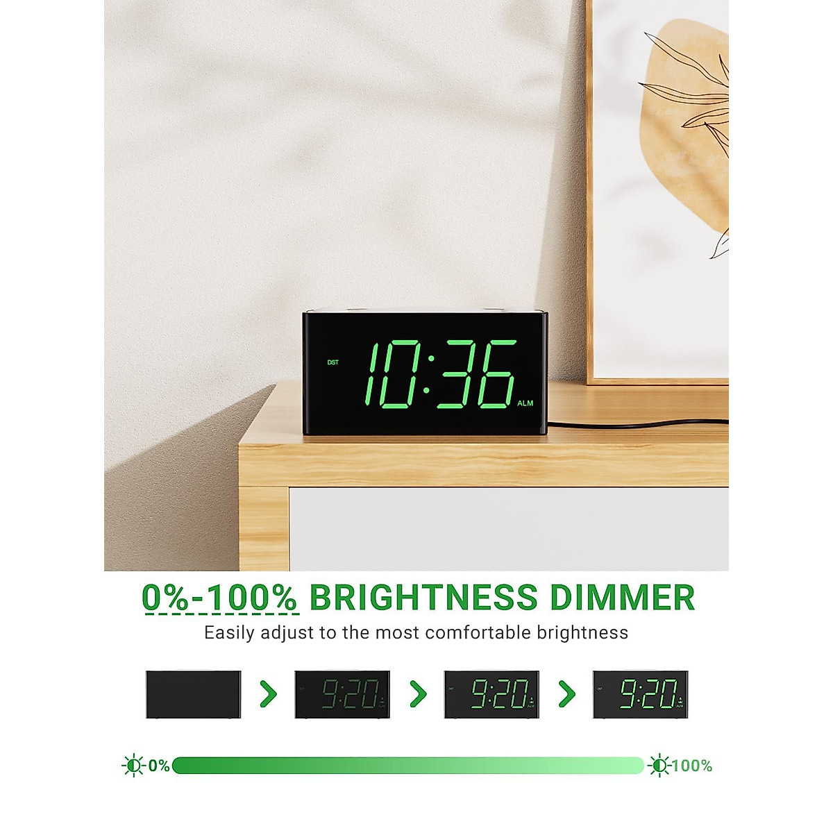 Extra Loud Vibrating Alarm Clock with Bed Shaker for Heavy Sleeper Deaf Hard of Hearing, Large LED Display Digital Clock for Bedroom,Dimmer,Night Light,USB Phone Charger,Battery Backup,Senior Teen Kid