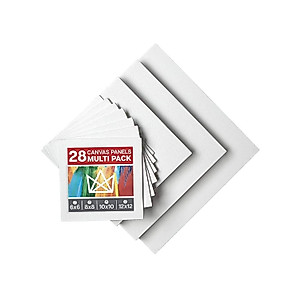 KINGART 830-28 White 28 Pc. Multi-size Value ARTIST CANVAS BOARDS, Gesso Primed - 100% Cotton Square Panels, Art Supplies for Oil and Acrylic Painting, 7 Ea: 6x6, 8x8, 10x10, 12x12 in.