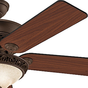 Hunter Fan 52in Traditional Cocoa Ceiling Fan with an Amber Scavo Glass Light Kit, 5 Blade (Renewed)
