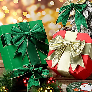 MTLEE Velvet Ribbon Iron Wired 10 Yard Gold Ribbon Soft Velvet Ribbon Fabric Gold Ribbon for Wedding Decor Gift Wrapping, Crafts, and Decorations with Metallic Gold Backing(Green Gold,2.5 Inch)