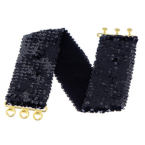 Anna-Kaci Women's Sparkly Glitter Sequin Wide Stretch Elastic Belt Accessory,Black,One Size