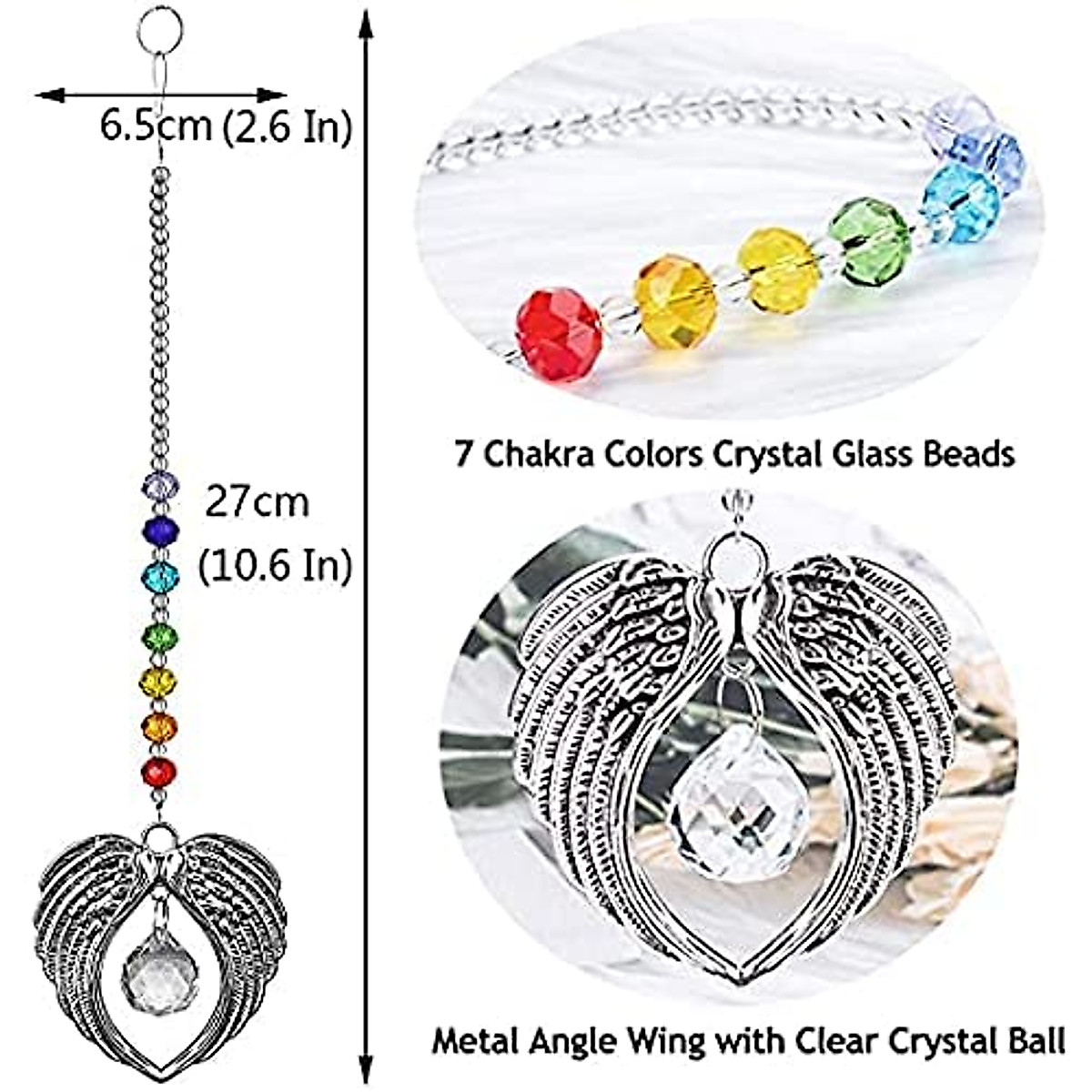 H&D HYALINE & DORA Crystal Angel Wing Pendant with Crystal Ball Hangings Suncatcher for Home Window Decor