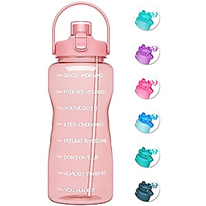 Unistar Half Gallon Water Bottle with 2-in-1 Lid (Straw lid/Chug Lid), 64oz Large Capacity Water Jug BPA-free Gallon Water Bottle, Leak-proof Water Jugs, Water Bottle with Time marker for Gym Outdoor