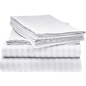 Queen White Stripe Sheet Set - Luxury Hotel Quality 1500 Thread Count Bedding Sheets & Pillowcases - Ultra Soft Breathable & Cooling Bed Sheets - 4 Piece Organic Cotton 6" Deep Pocket
