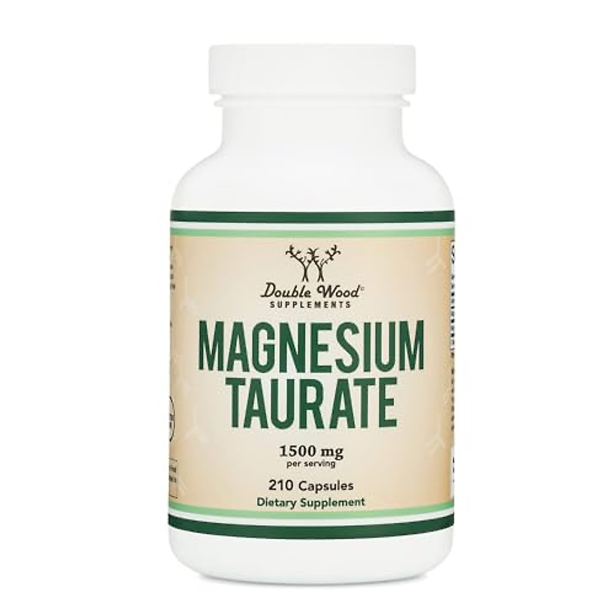 Magnesium Taurate Supplement for Cardiovascular Health to Boost Magnesium Levels (1,500mg per Serving, 210 Vegan Capsules) Non-GMO, Gluten Free, by Double Wood Supplements