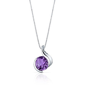 Peora Amethyst Open Bezel Wave Pendant Necklace for Women 925 Sterling Silver, Natural Gemstone Birthstone, 1.75 Carats Round 8mm, with 18 inch Chain