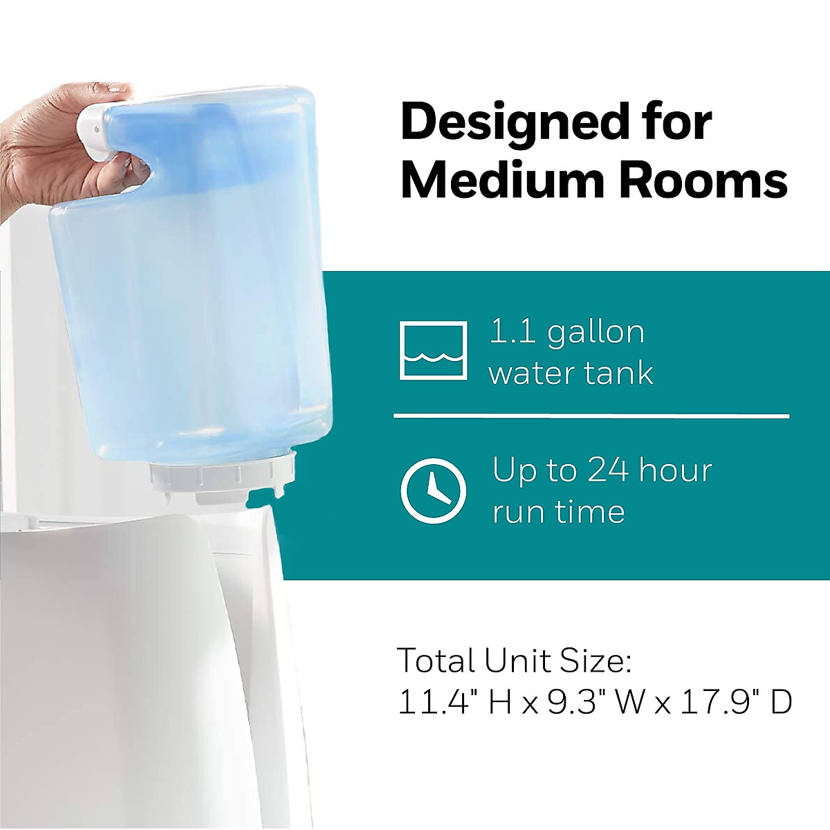 Honeywell Cool Moisture Humidifier, Medium Room, 1 Gallon Tank, White – Invisible Moisture Humidifier for Baby, Kids, Adult Bedrooms – Quiet and Easy to Clean with UV Technology for Everyday Comfort