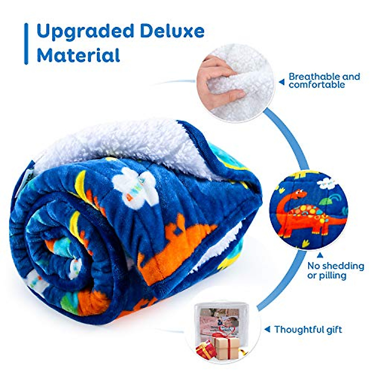 Sivio Sherpa Fleece Weighted Blanket, 5lbs Blue Dinosaur, Ultra Soft and Cozy Heavy Blanket, 36x48 Inch