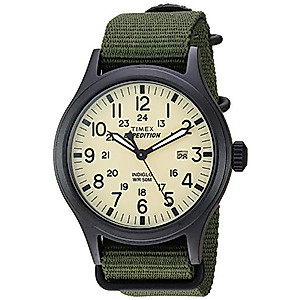 Timex Men's TW4B15500 Expedition Scout 40mm Green/Black/Cream Nylon Slip-Thru Strap Watch