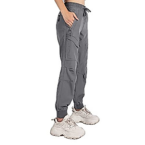 Singbring Women's Outdoor Athletic Workout Quick Dry UPF 50 Hiking Cargo Joggers Pants Zipper Pockets (Gray88-L) Grey
