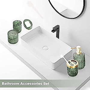 Bathroom Accessories Set, Glass Bathroom Set Include Lotion Dispenser, Soap Box, Toothbrush Cup, Mouthwash Cup, Cotton Swab Jar, Countertop Vanity Organize, Bathroom Home Decor