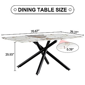 Modern Marble Dining Table,71''Faux Marble Dining Table,Rectangular Faux Marble Dining Table for 6-8 Person with 0.39''Thick Modern Faux Marble Dining Table