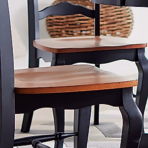 Home Styles French Countryside Oak and Black Pair of Dining Chairs with Distressed Oak Contoured Seat, Rubbed Black Finish, and French Leg Design
