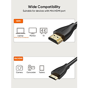 CableCreation Mini HDMI to HDMI Cable 6FT, 4K High-Speed HDMI to Mini HDMI Adapter, Mini HDMI to Standard HDMI for Graphics Card, HDTV, Camera, HDR-XR50, Z6, EOS RP/EOS R/EOS 7D Mark II/XA40, etc