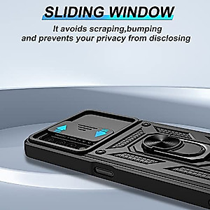 for T-Mobile Revvl V Plus 5G Case with HD Screen Protector with Slide Camera Cover, Atump 360° Rotation Ring Kickstand [Military Grade] Protective Case for T-Mobile Revvl V Plus 5G,Black