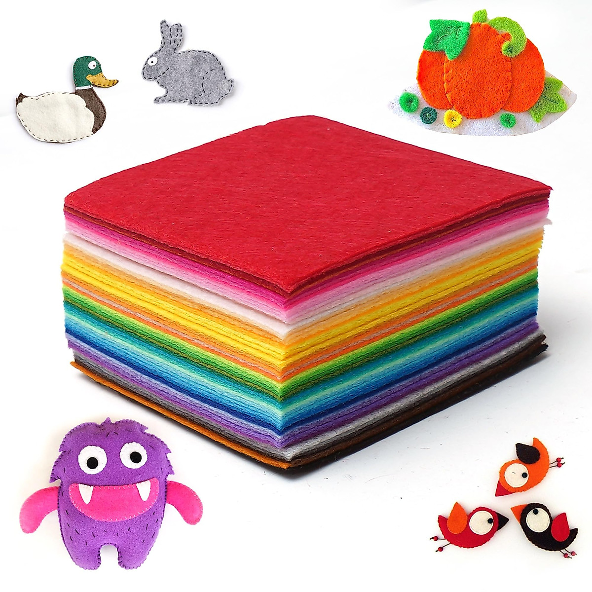 50 Pcs Felt Sheets for Crafts, 4x4 inch Multi Colored Felt Fabric Sheets for DIY, Sewing & Furniture Projects, 1mm Thick Felt Sheets