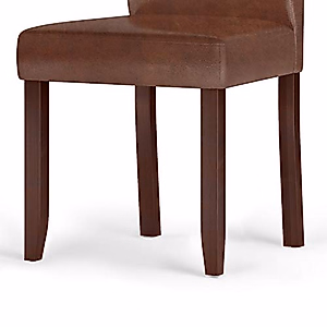 SIMPLIHOME Acadian Parson Dining Chair (Set of 2), Distressed Saddle Brown Faux Leather and SOLID WOOD, Square, Upholstered, For the Dining Room, Transitional Modern