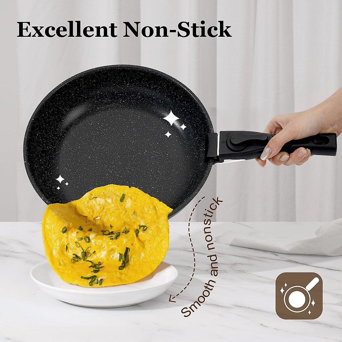 SODAY 15Pcs Pots and Pans Set Non Stick, Cookware Sets with Detachable Handle, Nonstick RV Kitchen Cooking Set Removable Handles, Oven Safe, Induction Fast, Stackable Non-stick Set, Black
