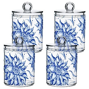 Tatenale Q tip Holder with Lid Cotton Swab Holder Dispenser Container Organizer Cotton Ball Jar Plastic Jars for Cotton Pad Bathroom Vanity Makeup Organizer 2Pack