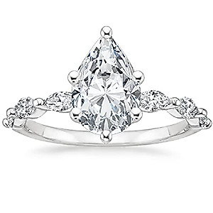 JEWELERYIUM 5 CT Pear Cut Colorless Moissanite Engagement Ring, Wedding/Bridal Ring Set, Solitaire Halo Style, Solid Sterling Silver Vintage Antique Anniversary Bride Jewelry, Gift for Women (4)