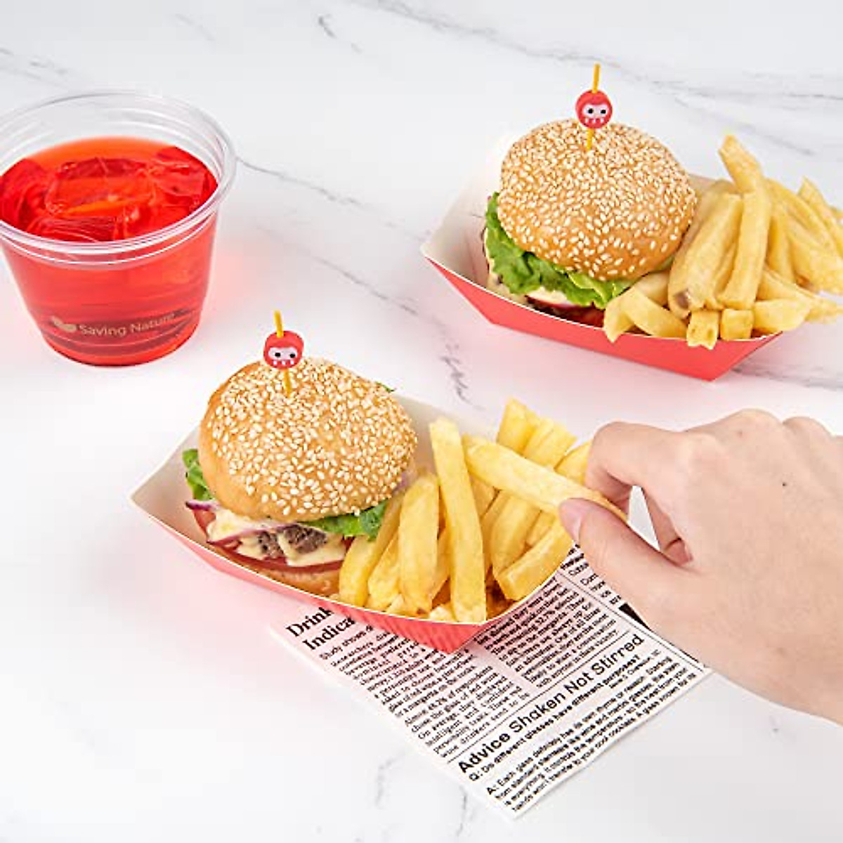 Restaurantware Bio Tek 3.3 x 2 x 1.5 Inch Food Boats, 50 Disposable Food Trays - Portable, Versatile, Red Paper Popcorn Boats, For Snacks, Appetizers, Or Treats, Use At Parties Or Carnivals