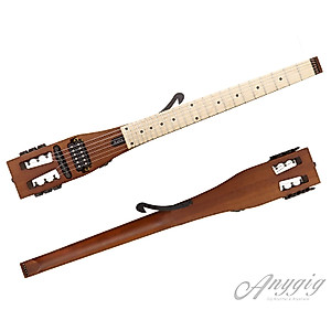 Anygig Electric Guitar Practice Portable Travel 82CM 1.6KG Brown Matte Sapele Mahogany 25.5" Full Scale with Gigbag Right Handed Gift Idea