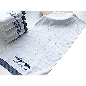 Luxury Hand Towels Set of 2 Super Soft 100Percent Cotton with Funny Decorative Embroidery Hand Towels for Bathroom or Powder Room Highly Absorbent Face Washcloth Towel 28.7 x13.7Inches White