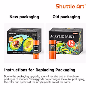 Shuttle Art Acrylic Paint, 12 Colors Acrylic Paint Large Bottle Set, 473ml/16oz Each, Rich Pigments, High Viscosity, Bulk Paint for Artists, Beginners and Kids on Rocks Crafts Canvas Wood Ceramic