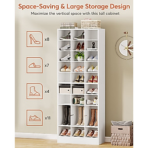Tribesigns 10-Tier Shoe Storage Cabinet, White Wooden Shoe Rack with 30 Cubbies, Freestanding Tall Entryway Shoe Organizer for Closet, Entryway, Living Room