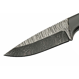 Szco Supplies 7.5" Horn/Turquoise Handle Damascus Steel Outdoor Hunting Knife with Sheath