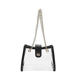 Tiwougel Women Clear Shoulder handbags Purses,Ladies Lightweight With Chain Strap and Twist Lock Crossbody bags (black)