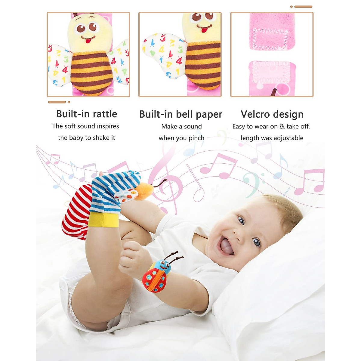 Wrist Rattle Foot Finder Sock for 0-36 Months Baby Boys and Girls, Newborn Baby Soft Hand & Feet Rattle 0-3 Years, Arm Leg Babies Development Toys for Infant Bebe (MBR-4 PCS)